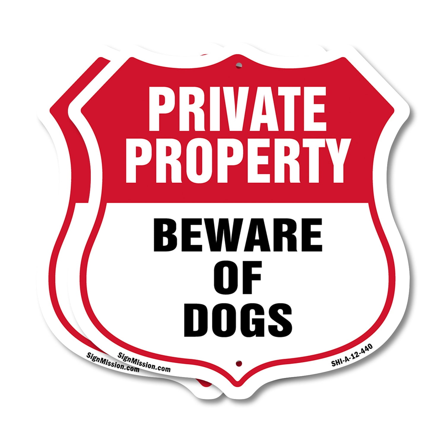 Private Property Shield Sign Beware Of Dogs (2 Pack) 12 inch X 12 inch ...