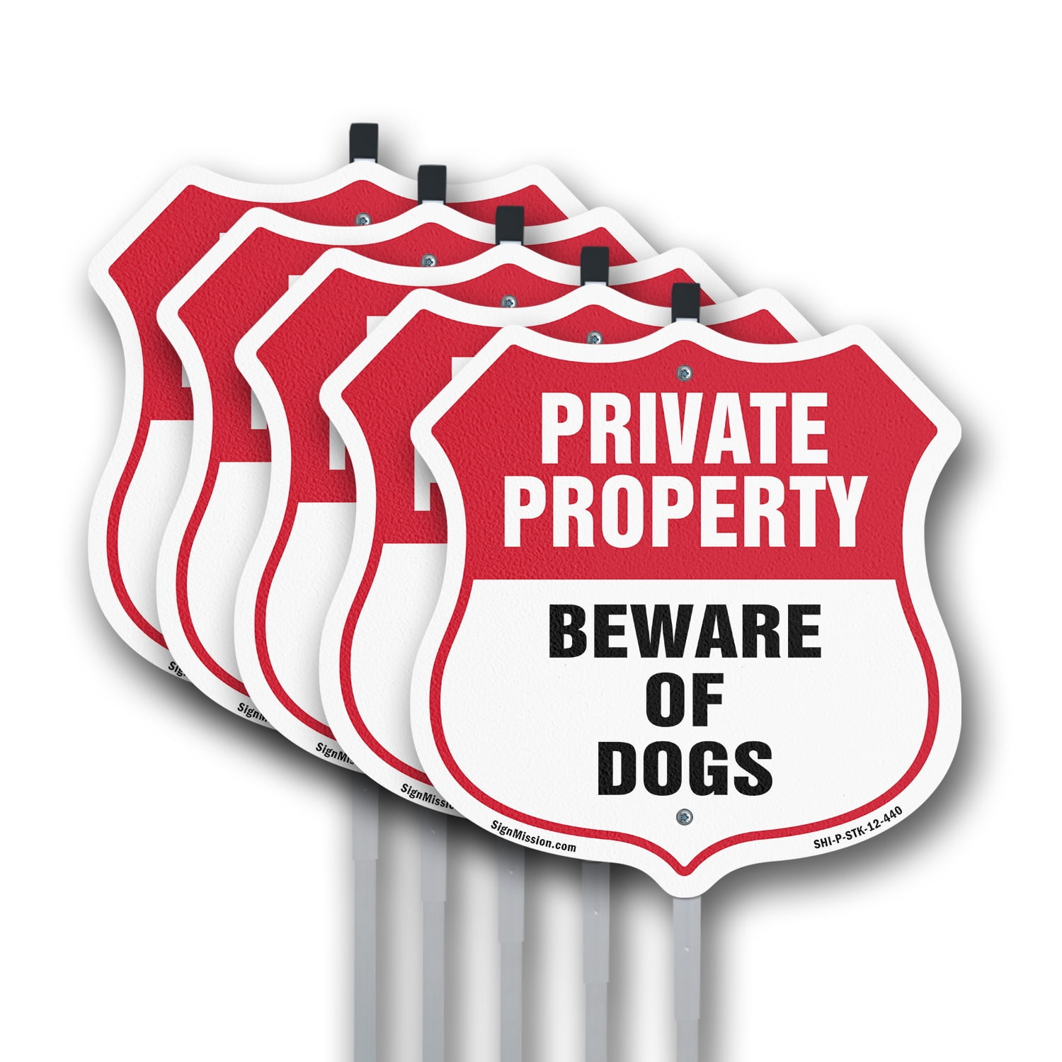 Private Property Shield Sign Beware Of Dogs (5 Pack) 12 inch X 12 inch ...