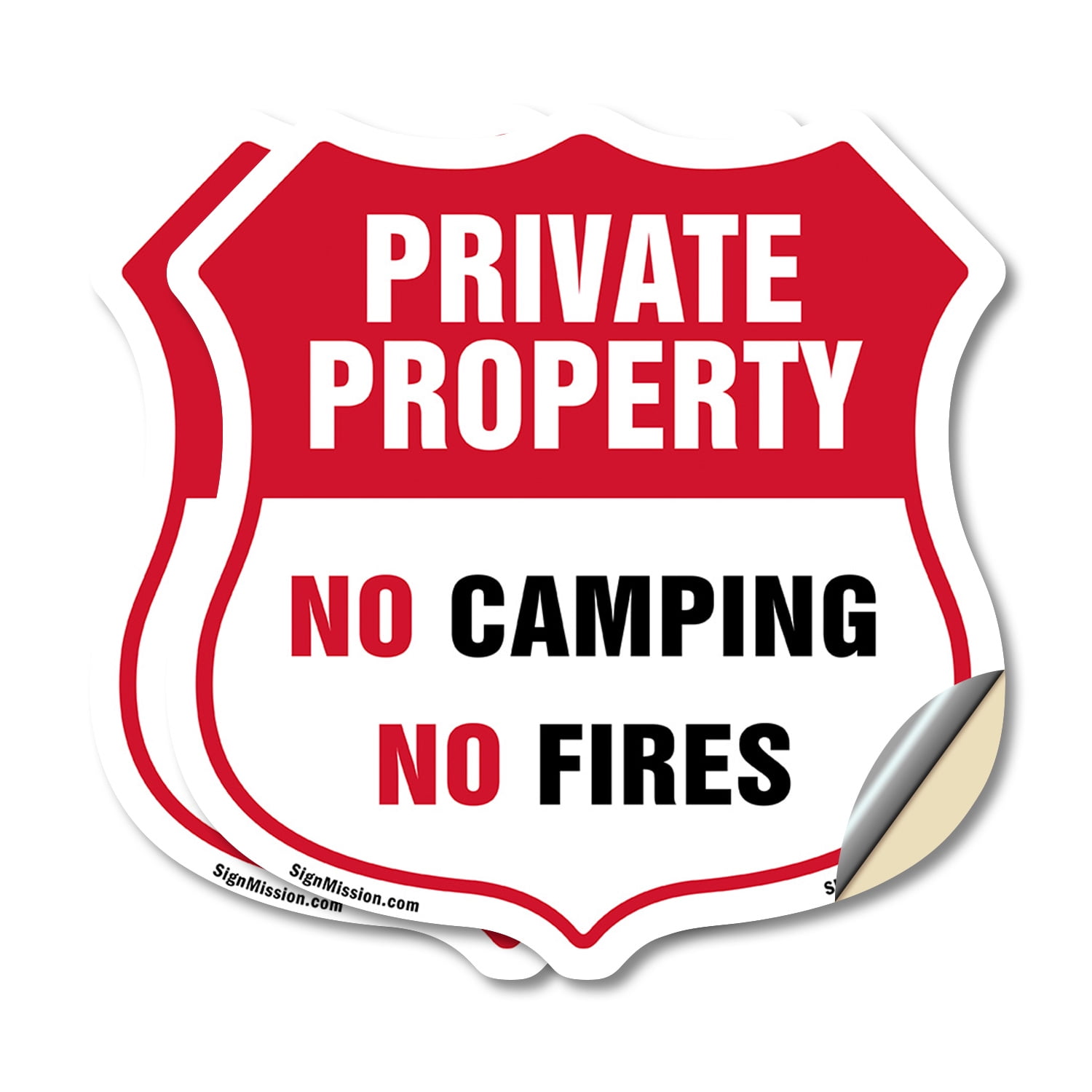 Private Property Shield Sign No Camping No Fires (2 Pack) 6 inch X 6 ...