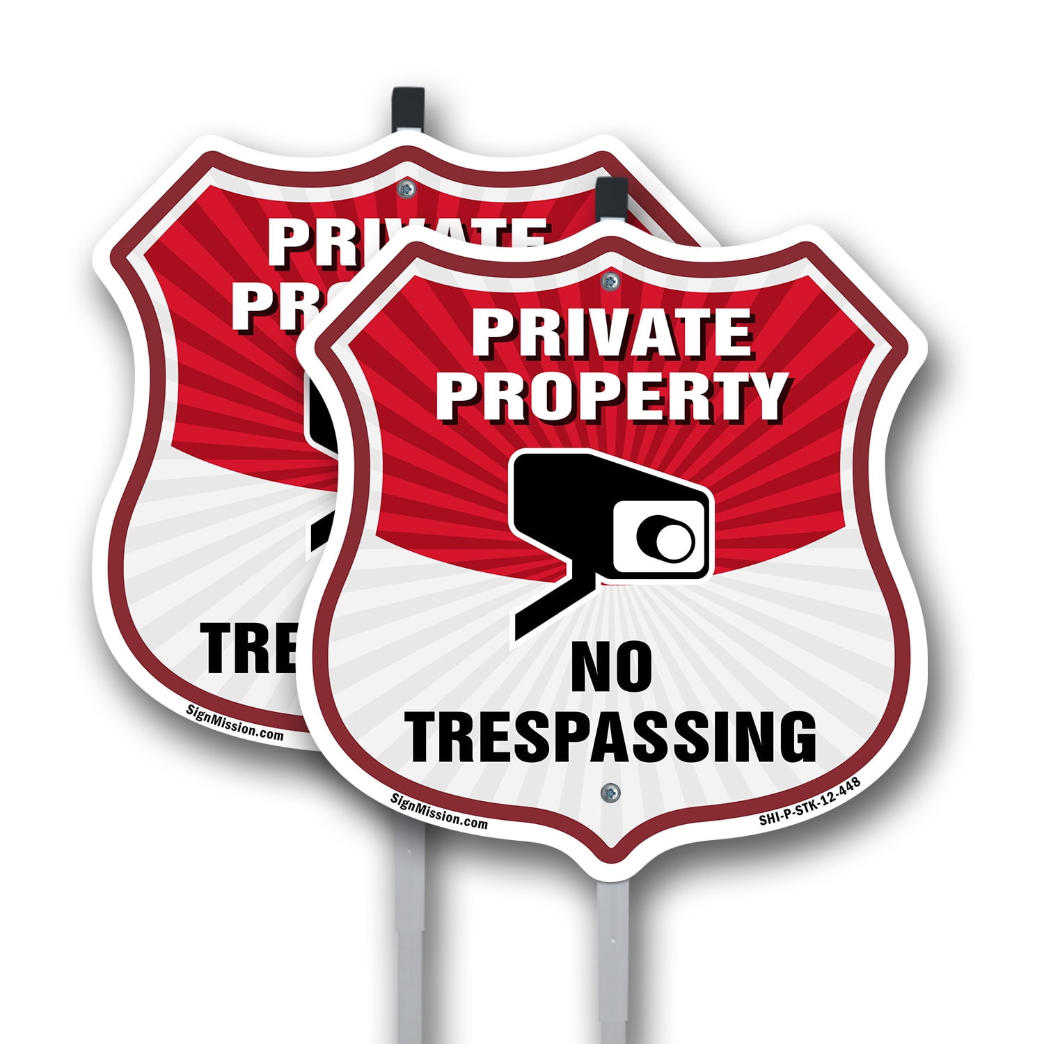 Private Property Shield Sign No Trespassing (2 Pack) 12 inch X 12 inch ...
