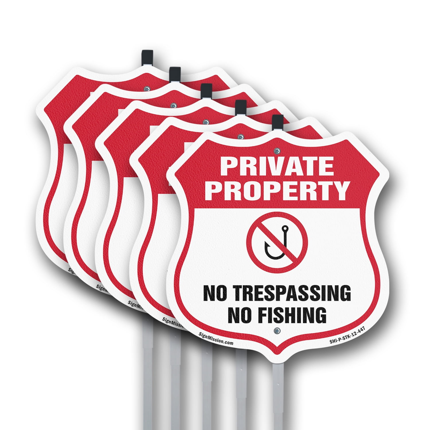Private Property Shield Sign No Trespassing No Fishing (5 Pack) 12 inch ...