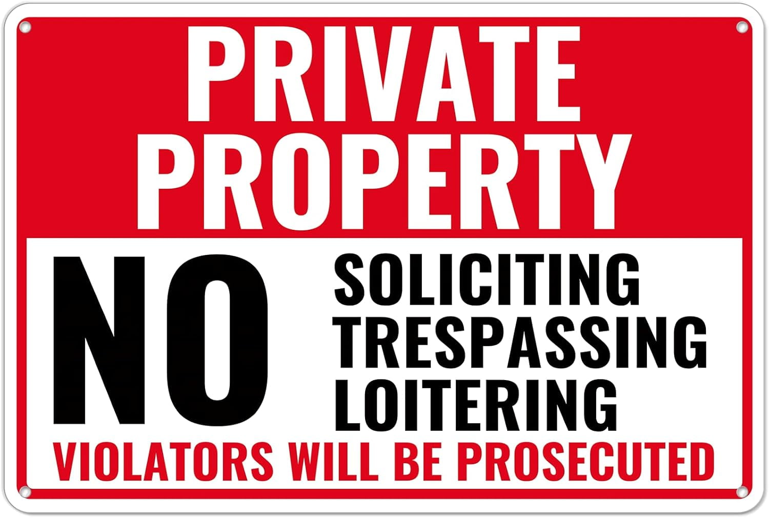 Private Property Sign, No Soliciting No Loitering No Trespassing for ...