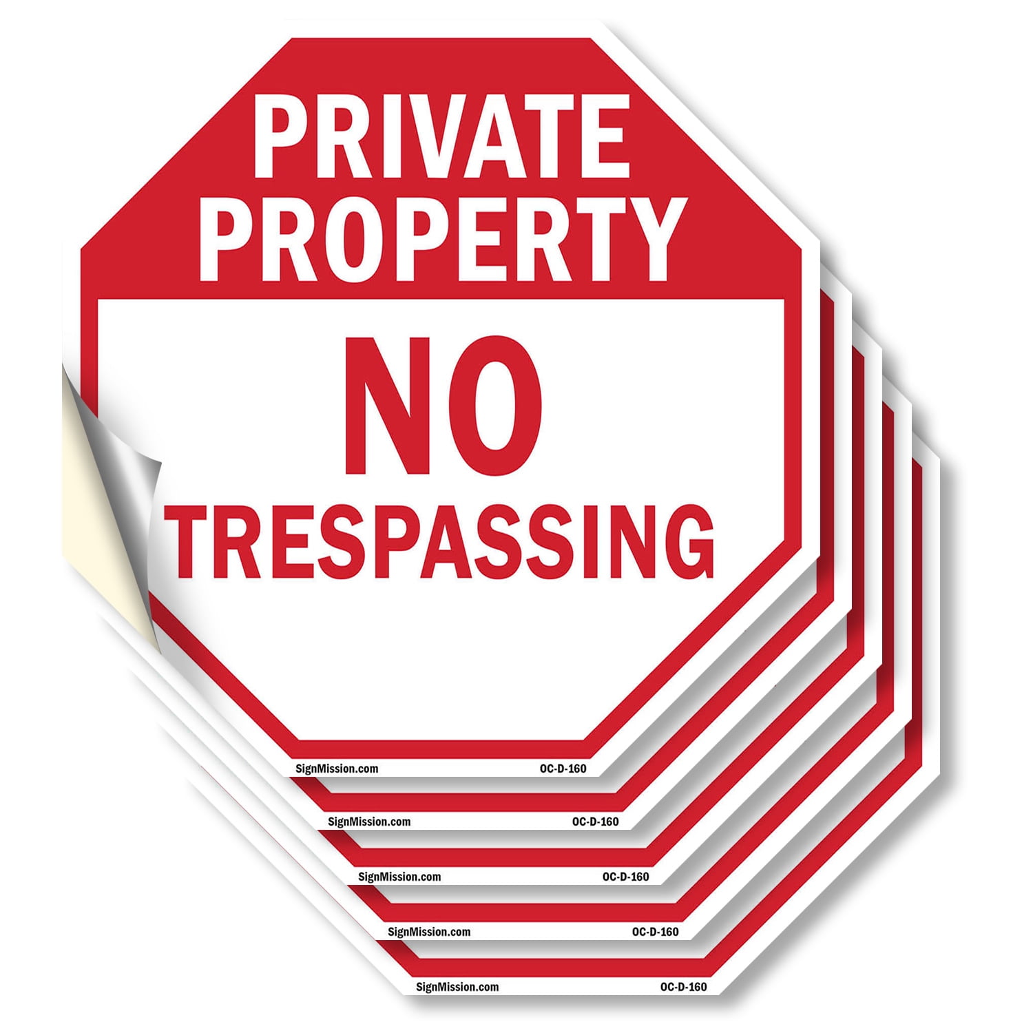 Private Property No Trespassing (5 Pack) 4 inch X 4 inch Octagon Vinyl ...