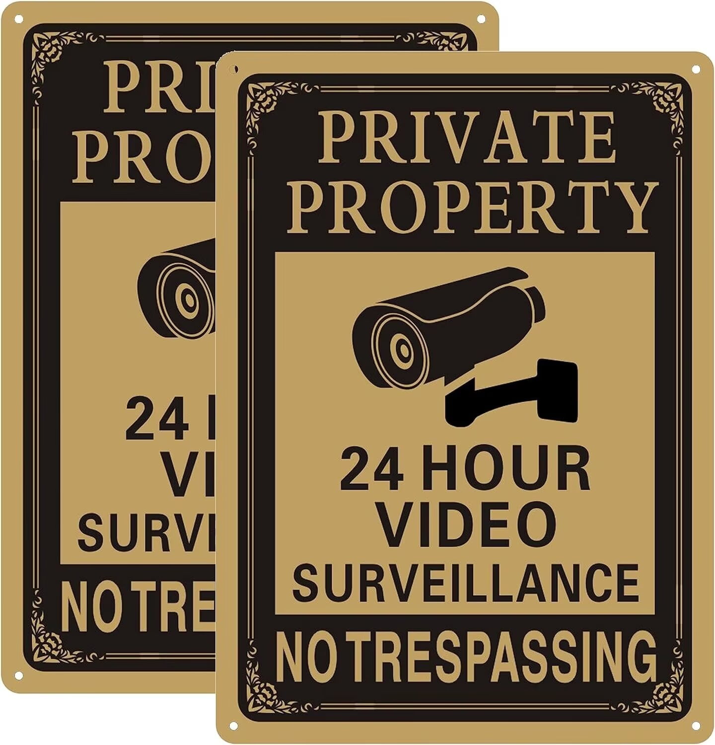 Private Property No Trespassing Sign, 24 Hours CCTV Camera Video ...