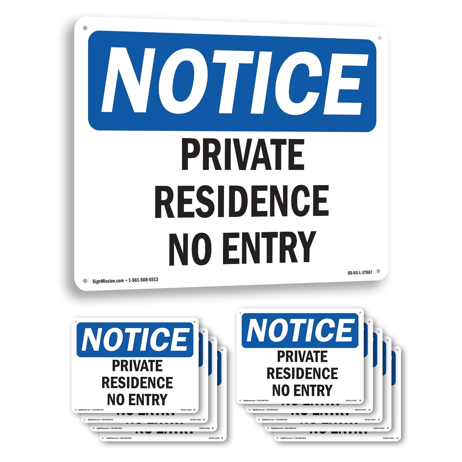 Private Residence No Entry OSHA Notice Rigid Plastic Sign 10 Inch x 7 ...