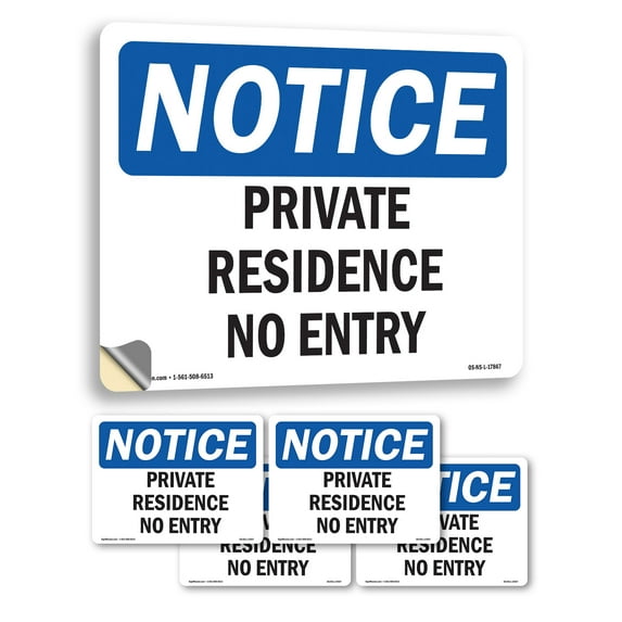 Private Residence No Entry OSHA Notice Vinyl Decal Label 7 Inch x 5 ...