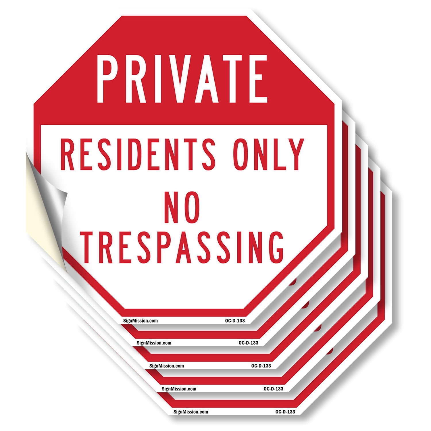 Private Residents Only No Trespassing (5 Pack) 6 inch X 6 inch Octagon ...