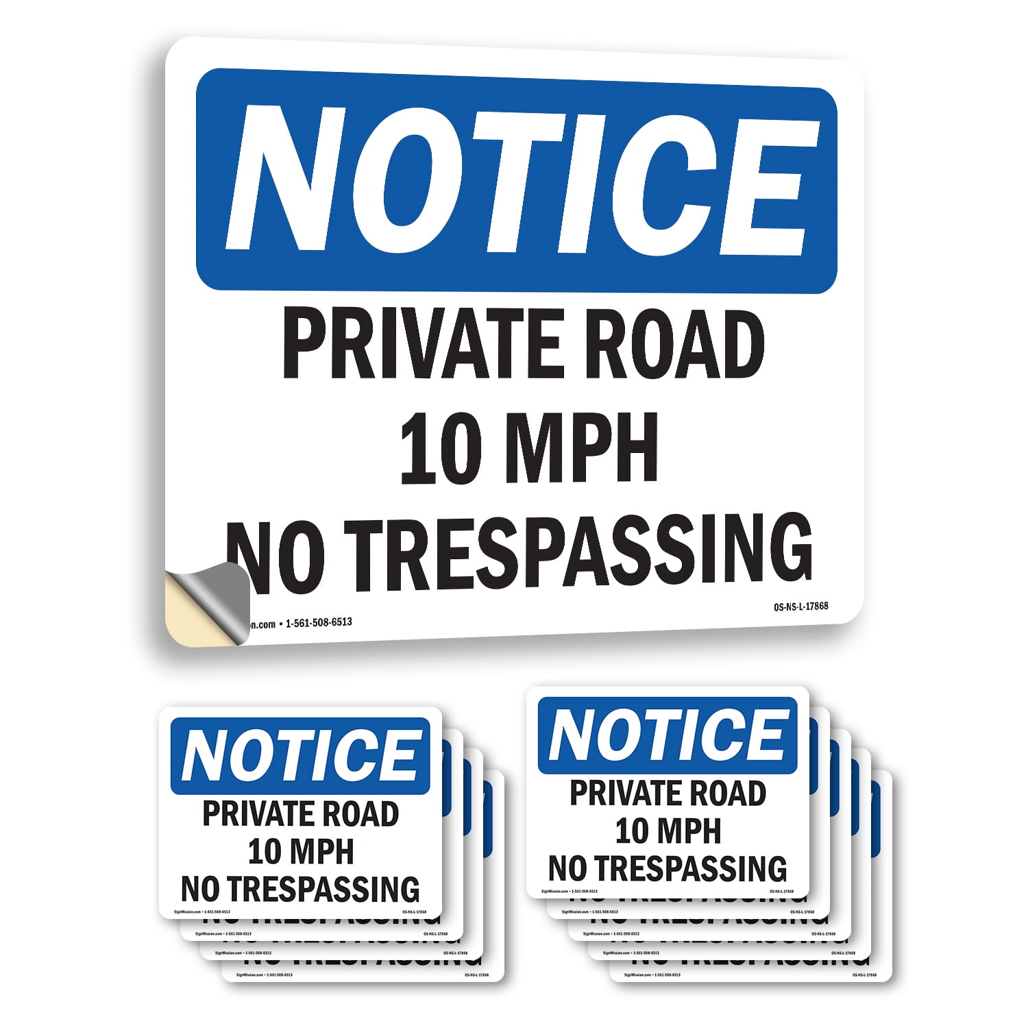 Private Road 10 MPH No Trespassing OSHA Notice Vinyl Decal Label 24 ...
