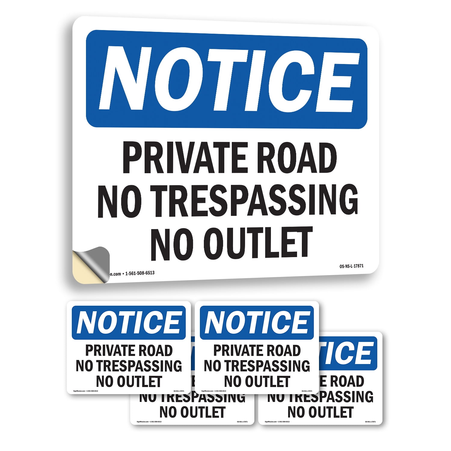 Private Road No Trespassing No Outlet OSHA Notice Vinyl Decal Label 5 ...