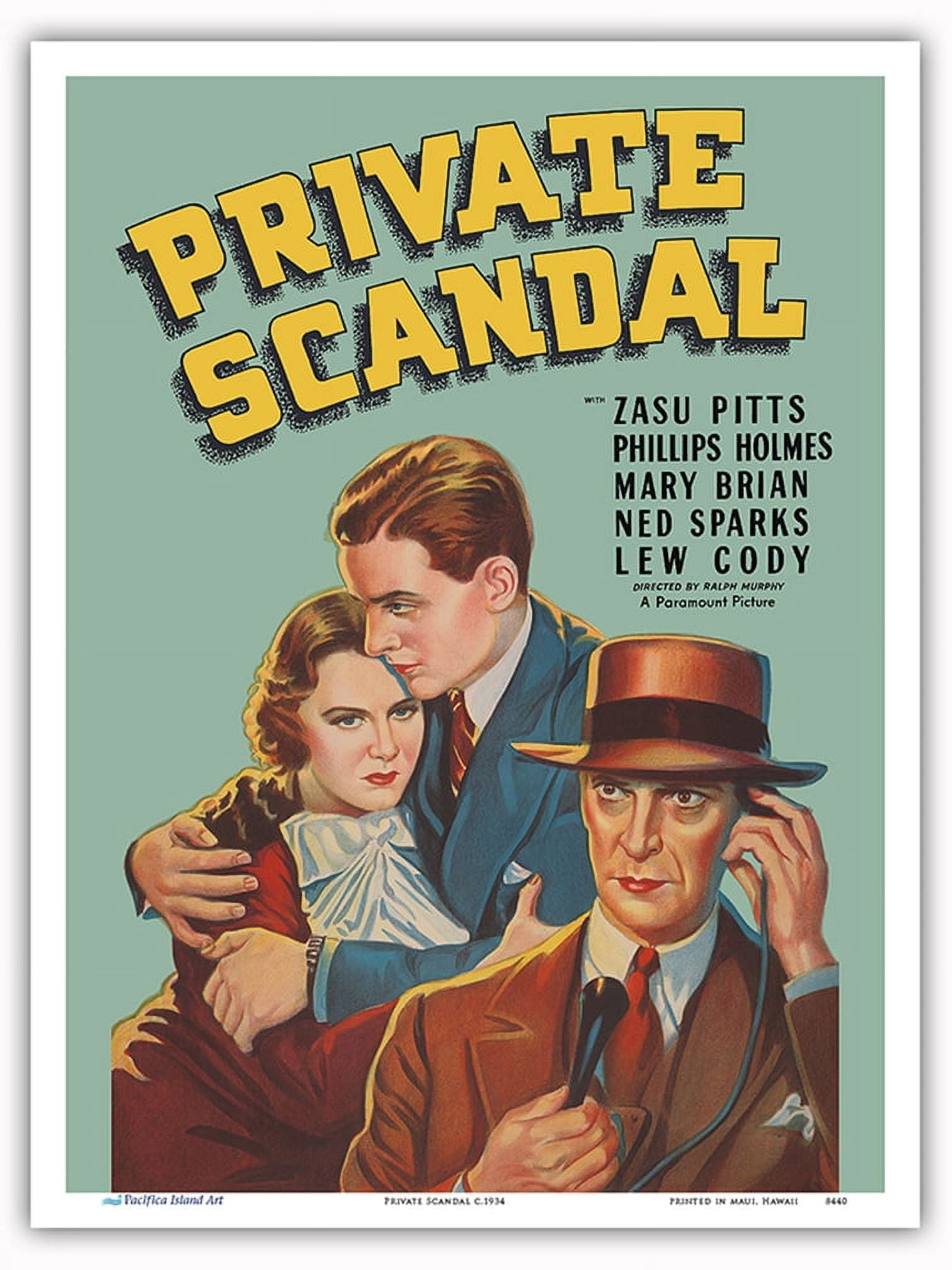 Private Scandal - Starring Zasu Pitts Phillips Holmes - Vintage Film Movie Poster c.1934 ...