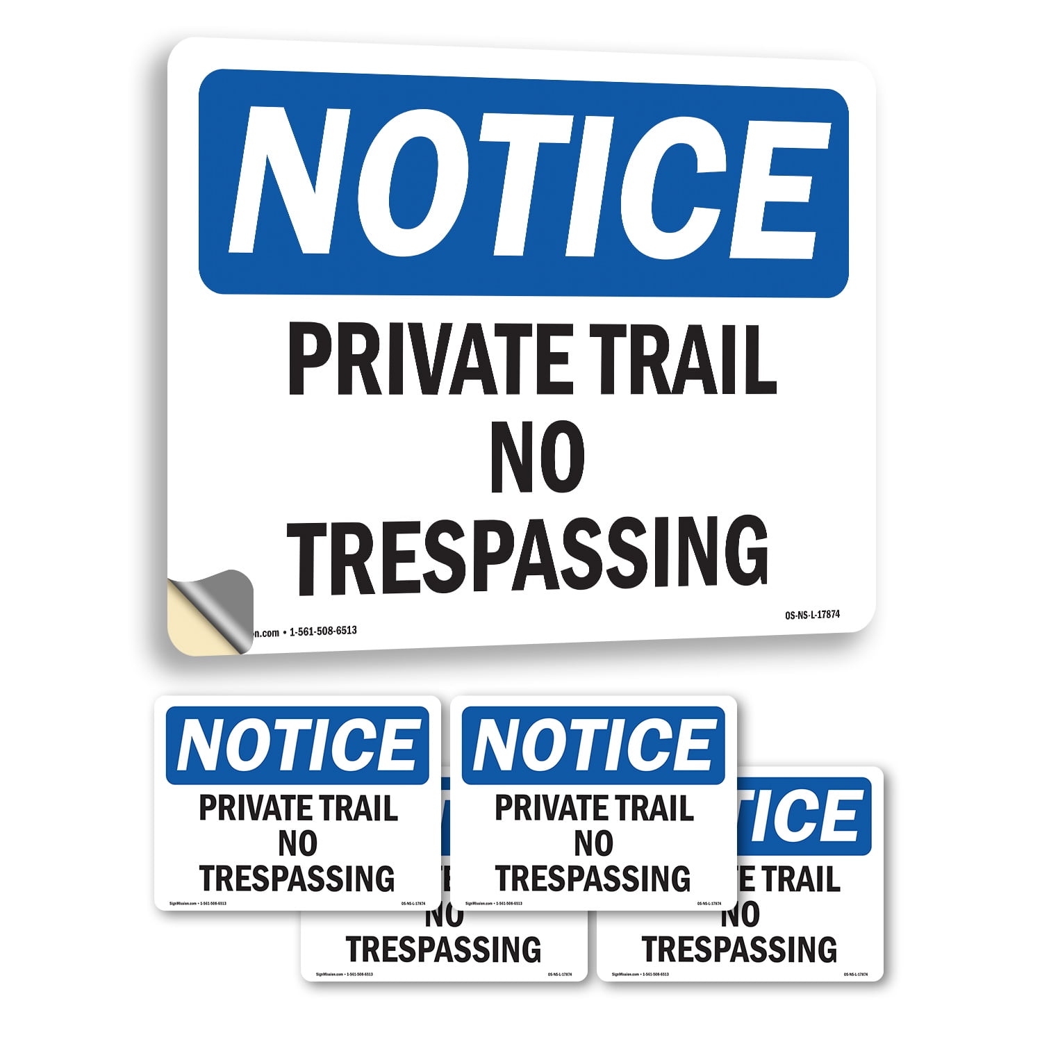 Private Trail No Trespassing OSHA Notice Vinyl Decal Label 7 Inch x 5 ...