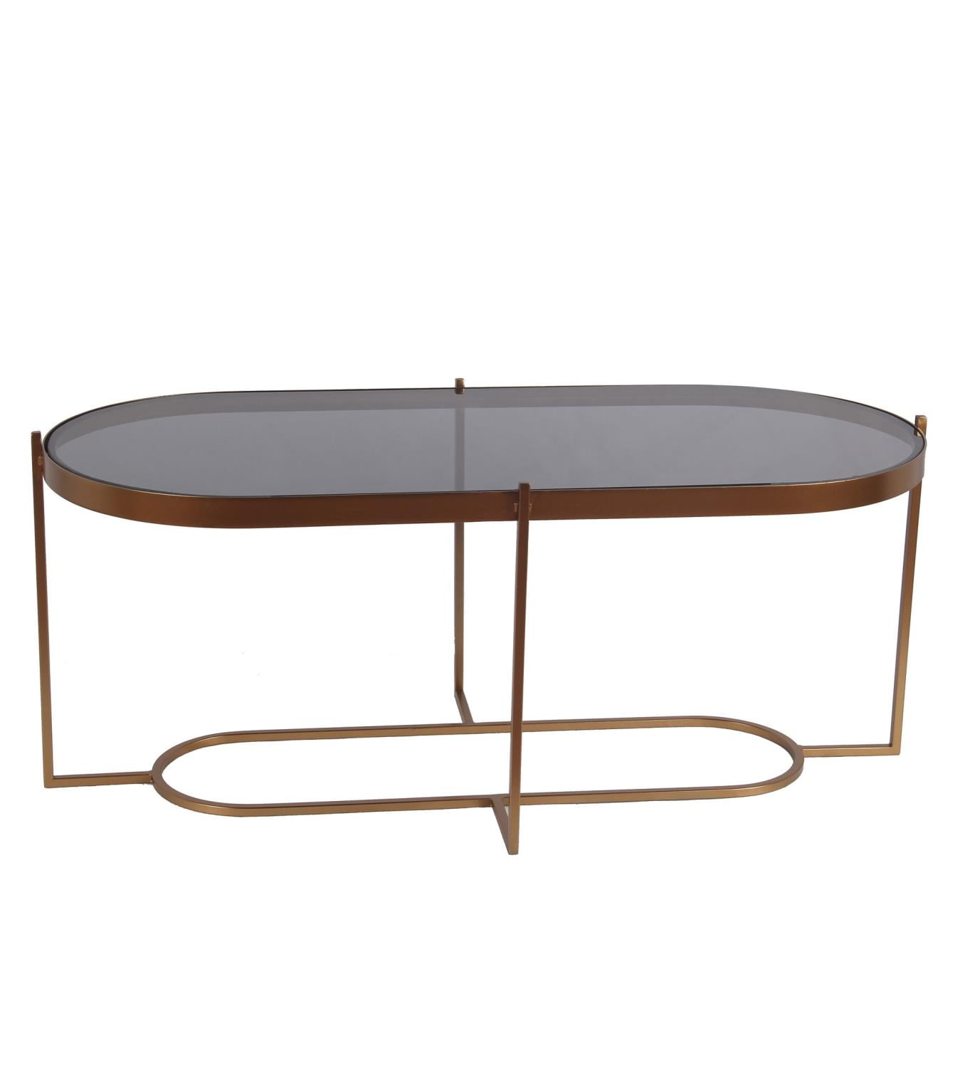 Privilege Oval Gold Metal Coffee Table With Smoked Glass Top 71396 ...