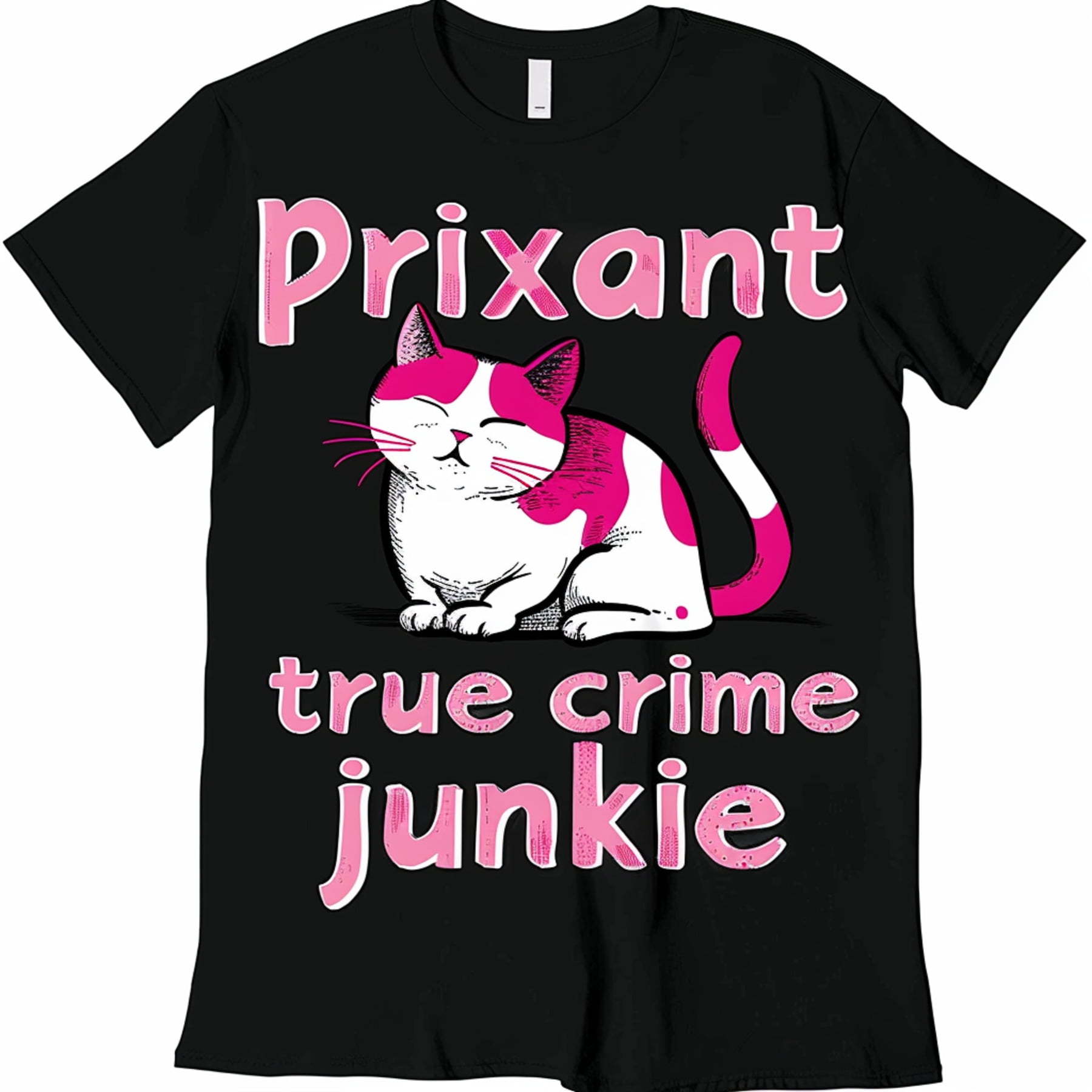 Prixant True Crime Junkie Cat TShirt Adorable Pink & White Cat Design ...