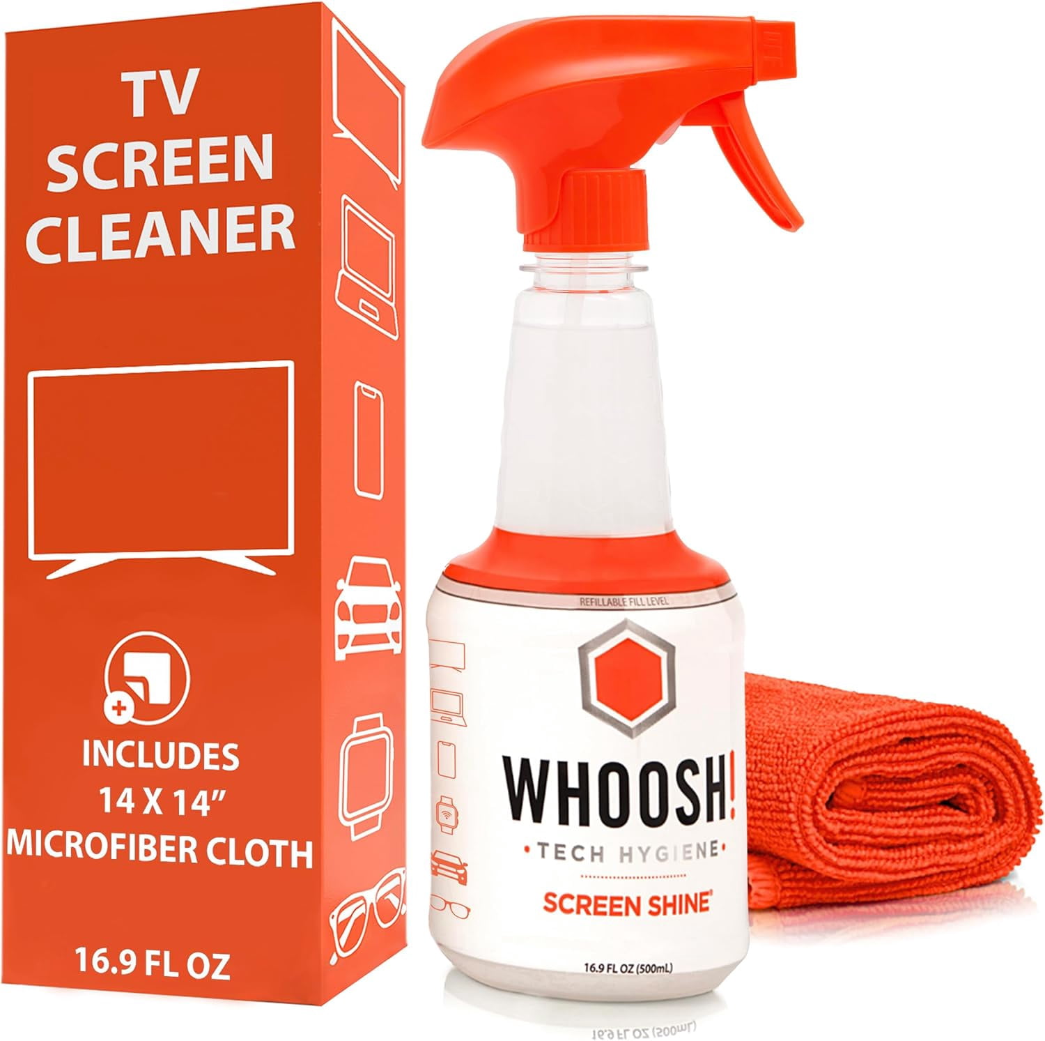 Pro 16.9 fl oz Refillable TV Screen Cleaner & Microfiber Cloth - Streak ...