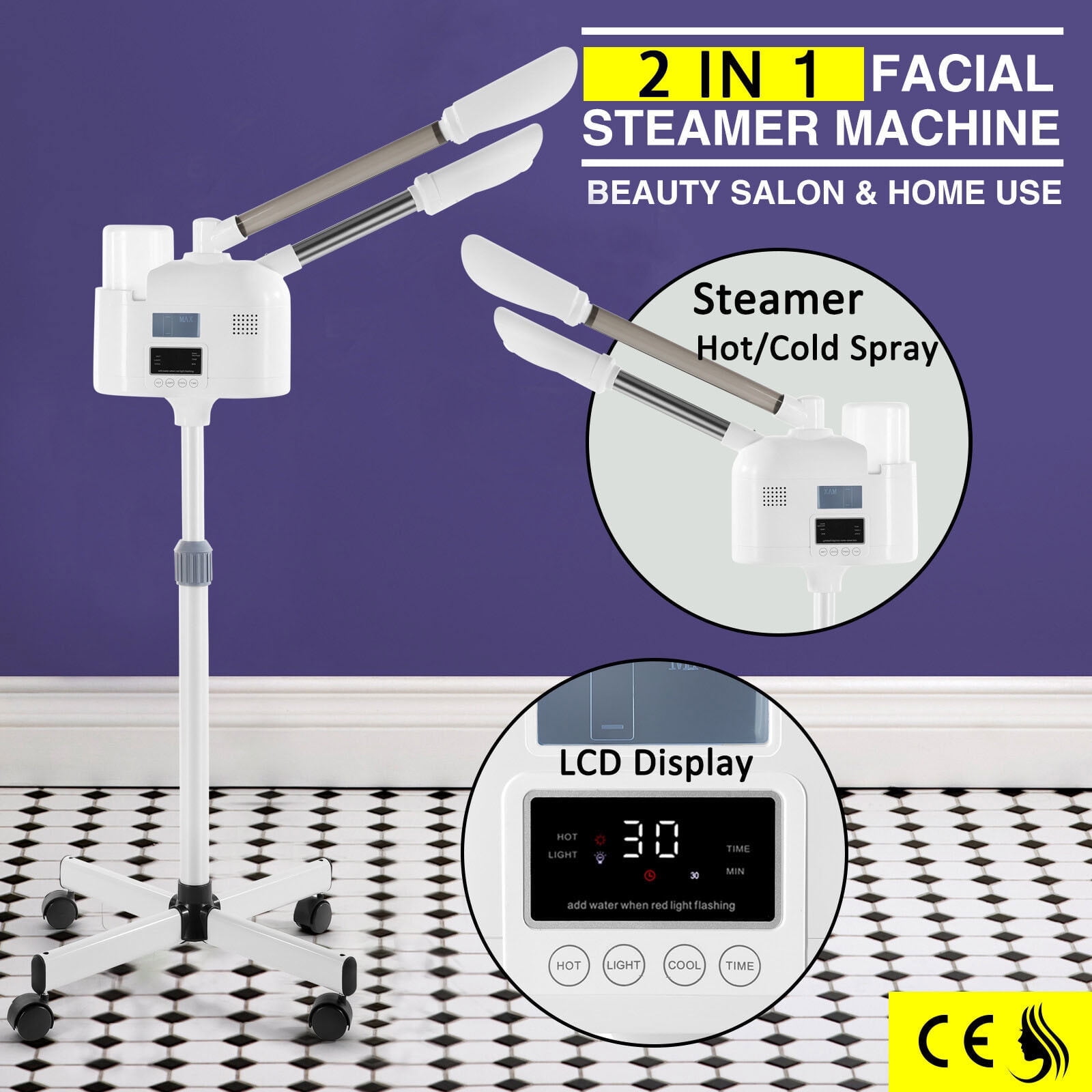 Pro 2in1 Facial Steamer Hot/Cold UV Ozone LCD Salon Beauty Spa Skin ...
