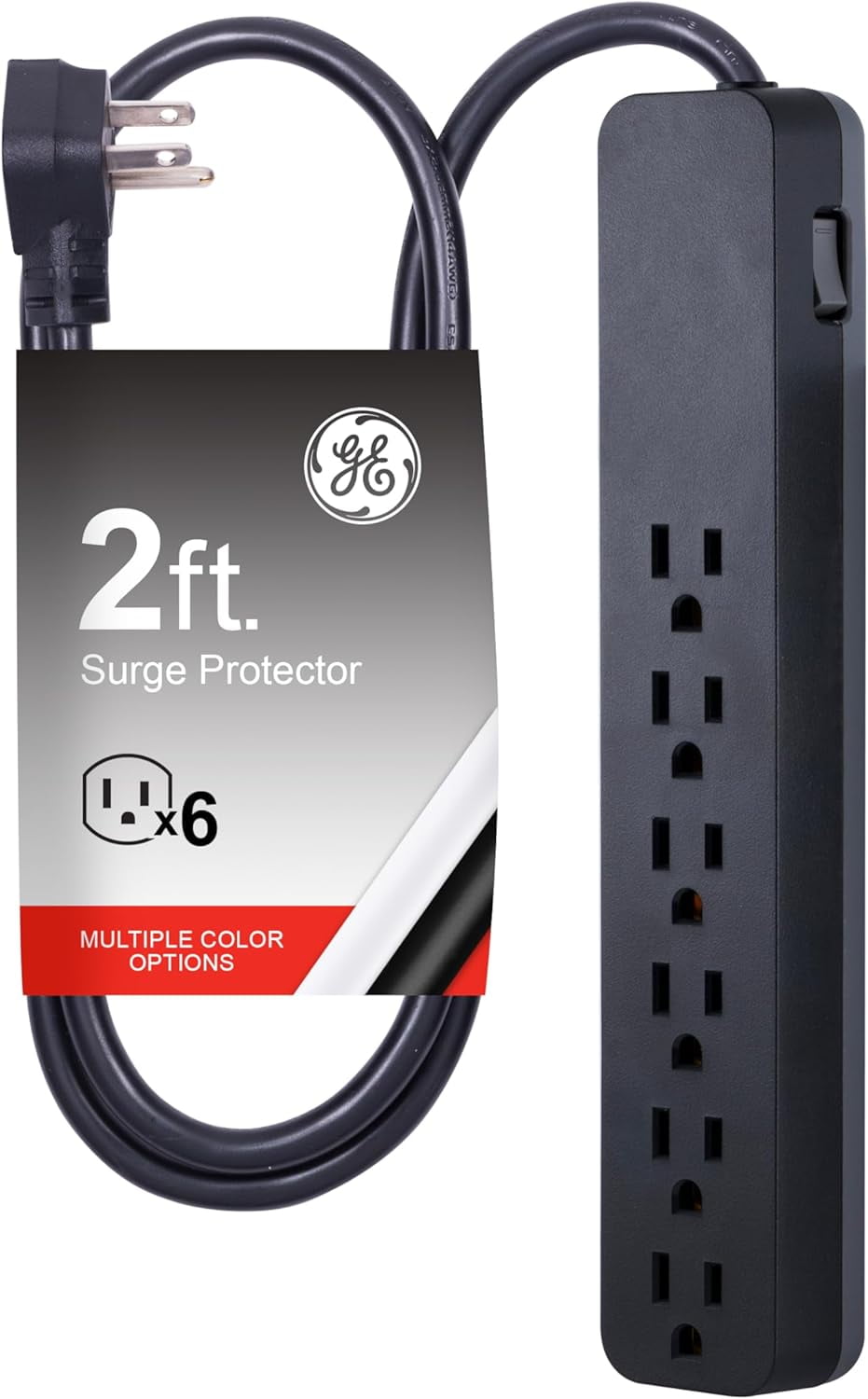 Pro 6 Outlet Sur Protector, 2 Ft Long Extension Cord, Power Strip, Flat ...