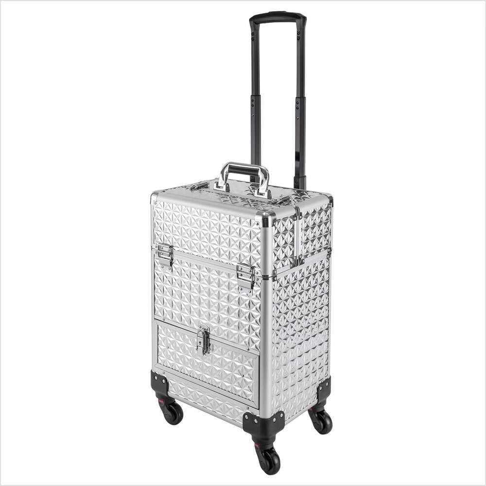 Pro Aluminum Makeup Rolling Case Bag Lockable Cosmetic Wheeled Trolley ...