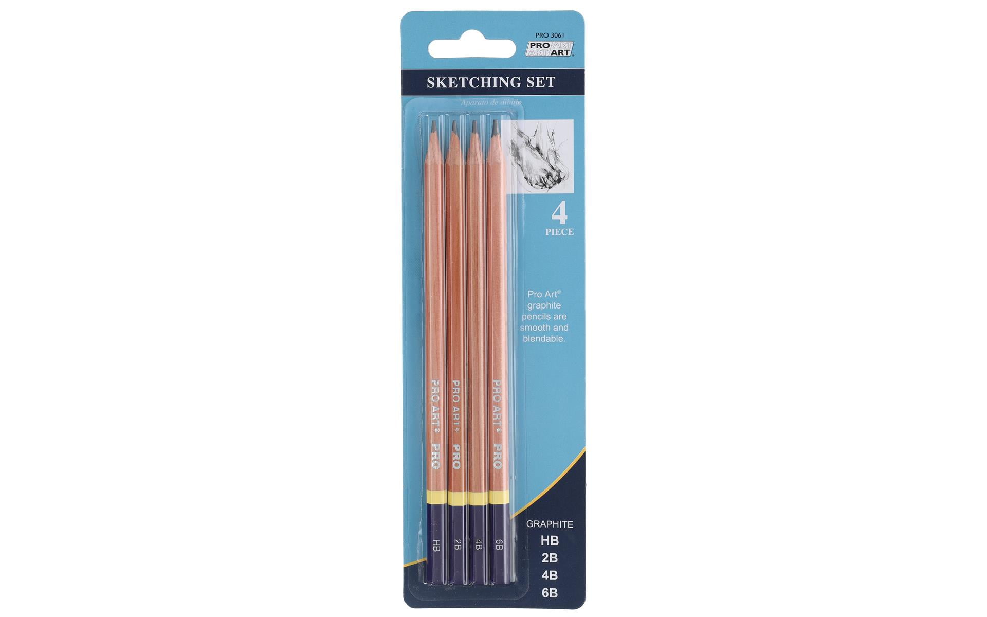 Pro Art Graphite Sketch Pencil Set 4 Piece HB 2B 4B 6B Blendable ...