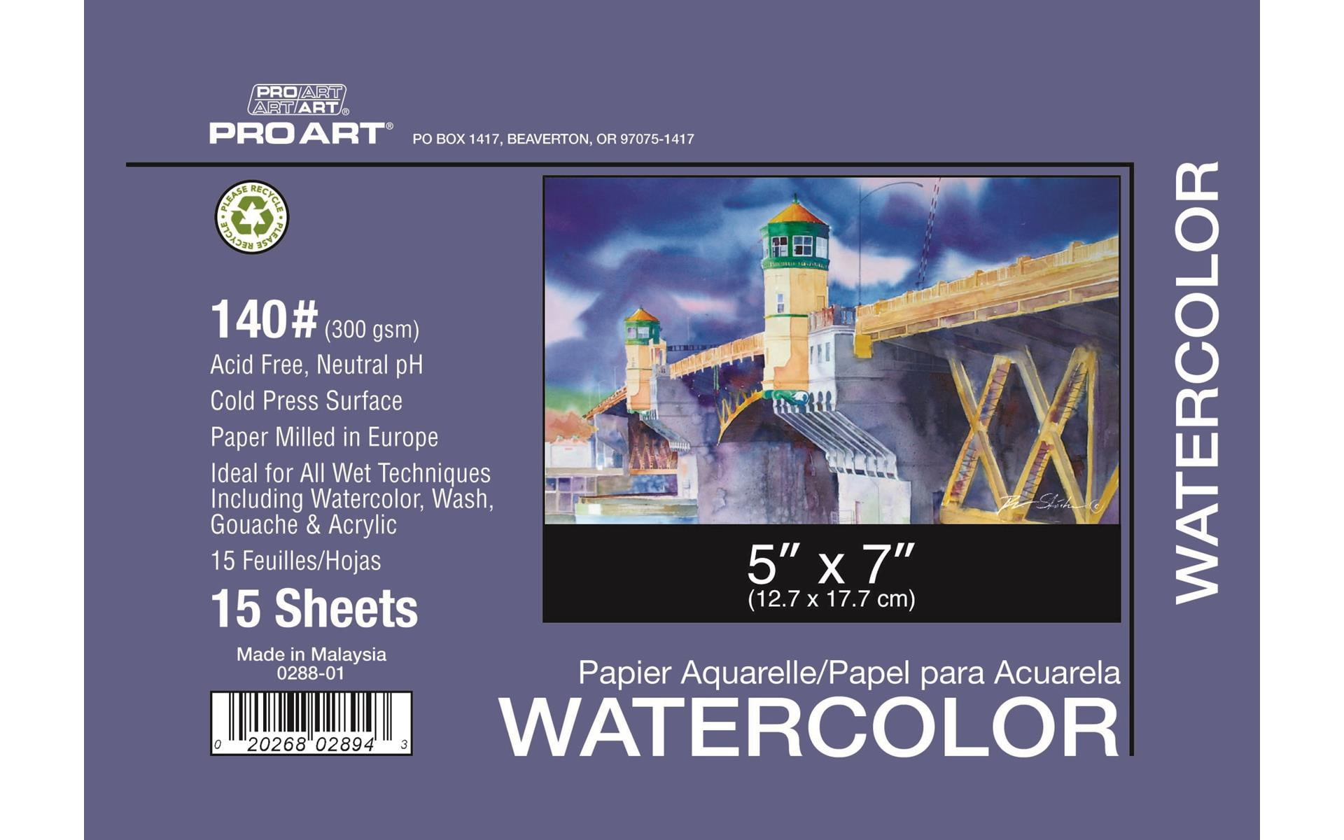 Pro Art Watercolor Pad 5x7 AF 140lb 15pc Block, Watercolor Paper ...