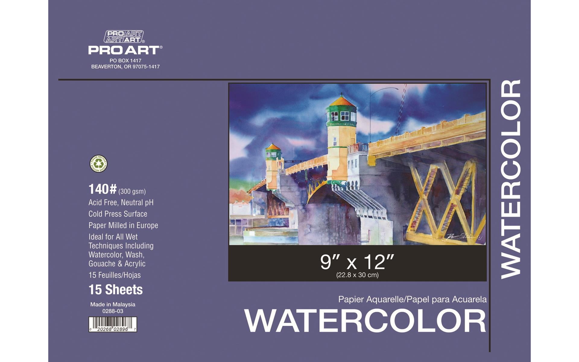 Pro Art Watercolor Pad 9x12 AF 140lb 15pc Block, Watercolor Paper ...