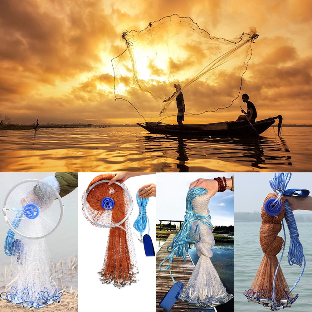Pro Cast Net Fishing Mesh Saltwater Bait Drawstring Catch,6ft/8ft/12ft ...