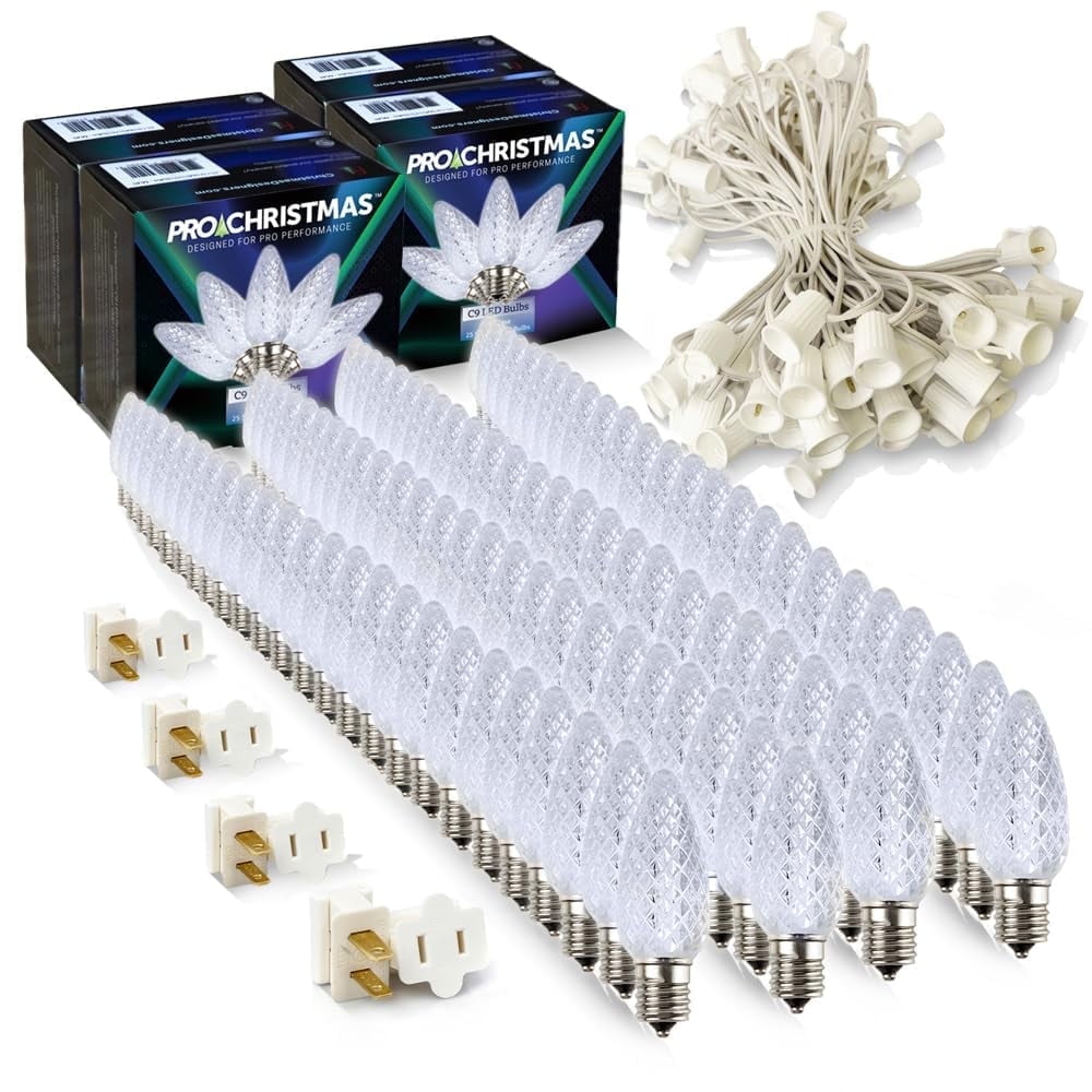 Pro Christmas C9 LED Light Kit – 100 ft, 100 Cool White Bulbs, 12 ...