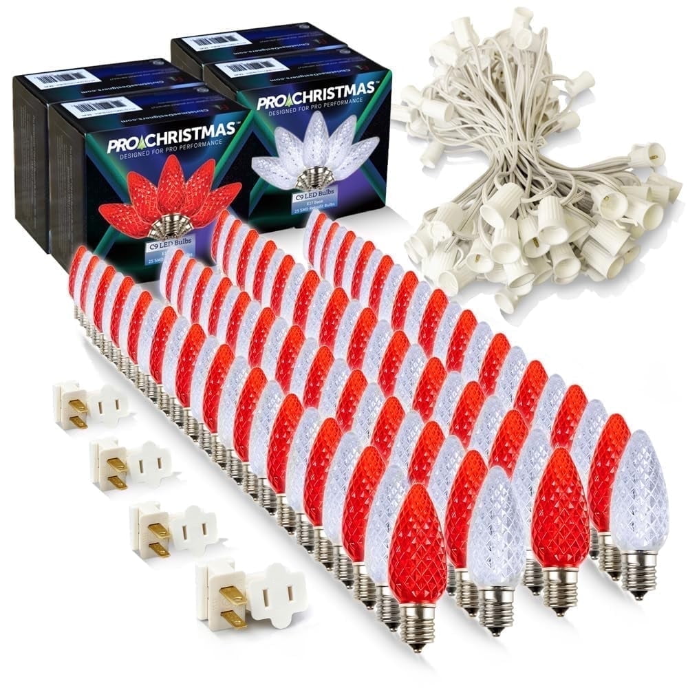 Pro Christmas C9 LED Christmas Light Kit 100ft 100 Cool White and Red ...