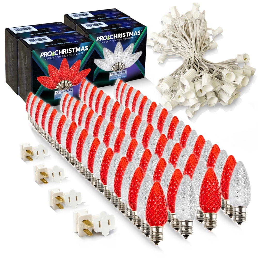 Pro Christmas C9 LED Christmas Light Kit 100ft 100 Pure White and Red ...