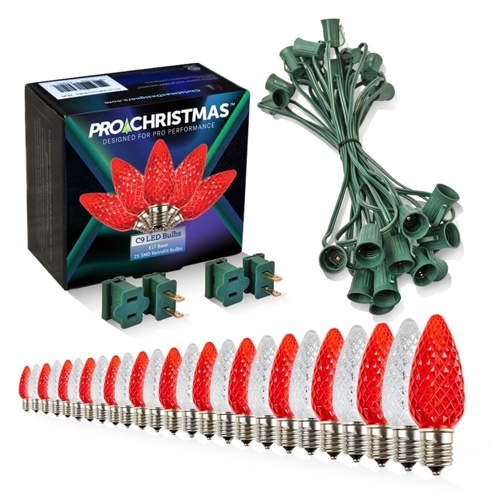 Pro Christmas™ C9 LED Christmas Light Kit 25 ft Green Wire with 25 Pure ...