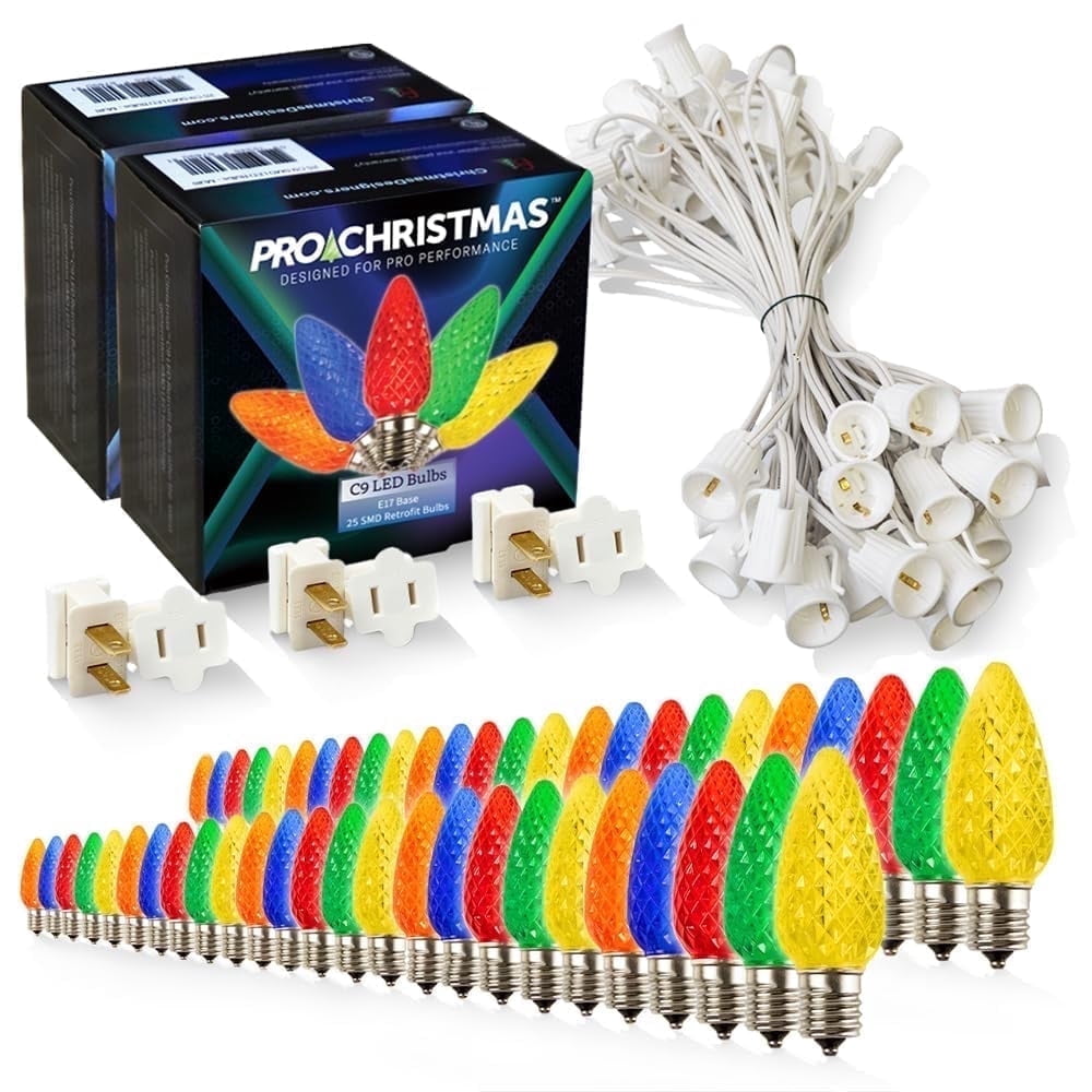 Pro Christmas C9 LED Christmas Light Kit 50ft 50 Multicolor Bulbs 12in ...