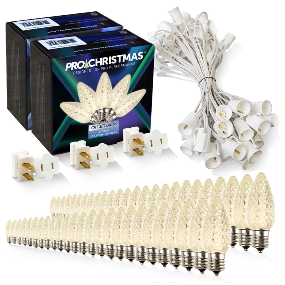 Pro Christmas™ C9 LED Christmas Light Kit 50 ft White Wire with 50 Warm ...