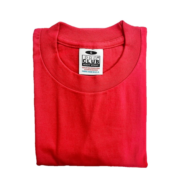 Pro Club Men's 6.5 oz Heavyweight Cotton Short Sleeve T-Shirt, Red, 5X ...