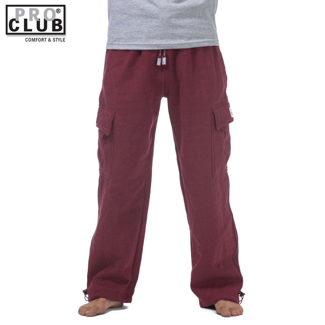 Pro Club Men's Heavyweight Fleece Cargo Sweatpants Maroon(Burgundy)-S ...
