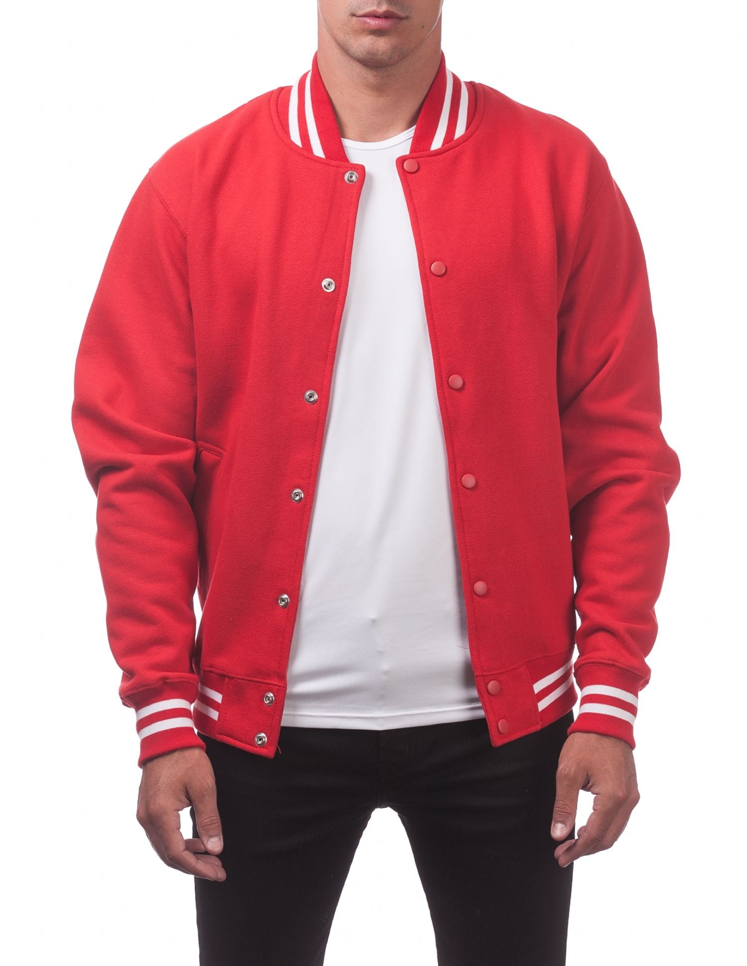 Pro Club Men's Varsity Heavyweight Fleece Baseball Jacket - Red - Large ...