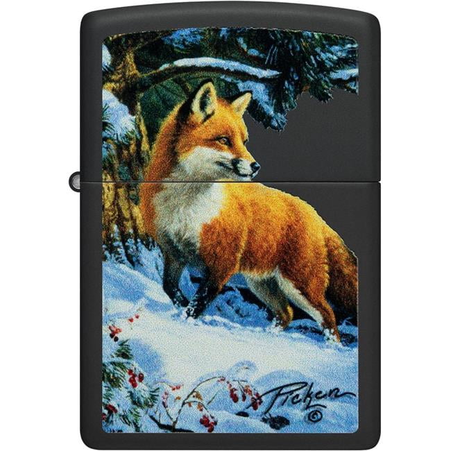 Zippo Lighter: Fox in Snow by Linda Picken - Black Matte 48596 ...