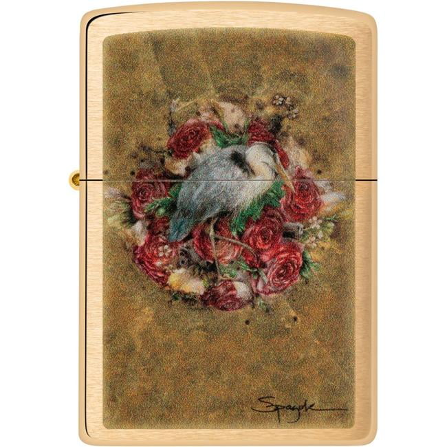 Zippo Lighter: Guns and Roses by Steven Spazuk - Brushed Brass 48329 ...