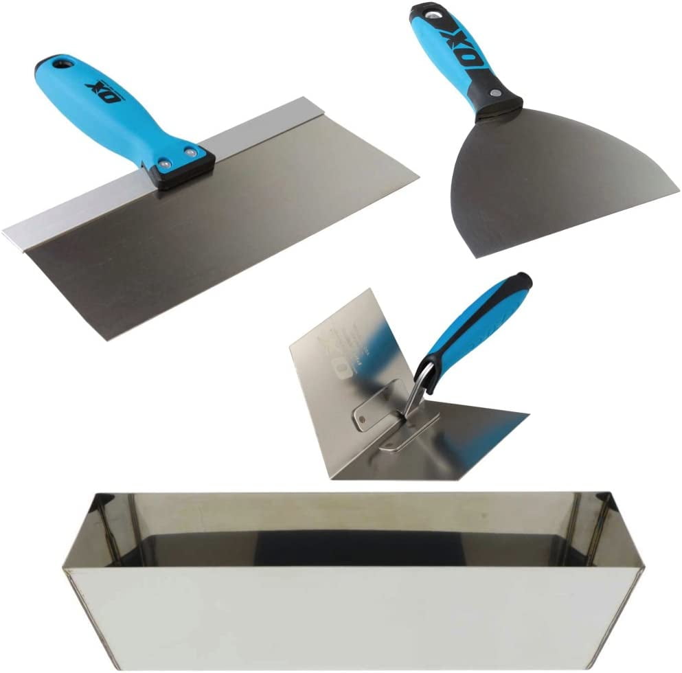 Pro Drywall Finishing Tool Set with Stainless Steel Mud Pan, Taping ...