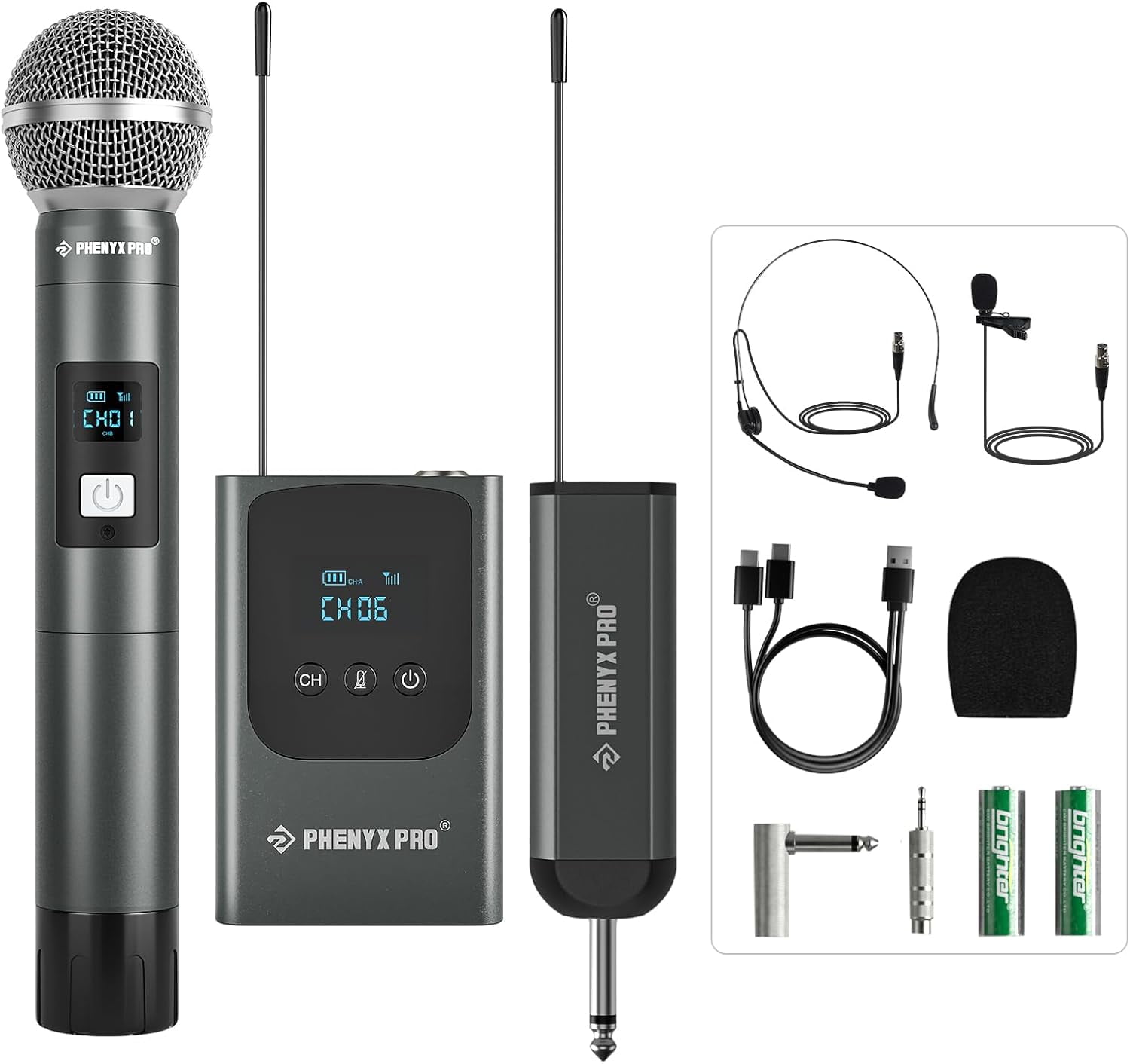 Pro Dual Digital Wireless Microphone System, w/Handheld Dynamic Microphone, Bodypack Transmitter ...