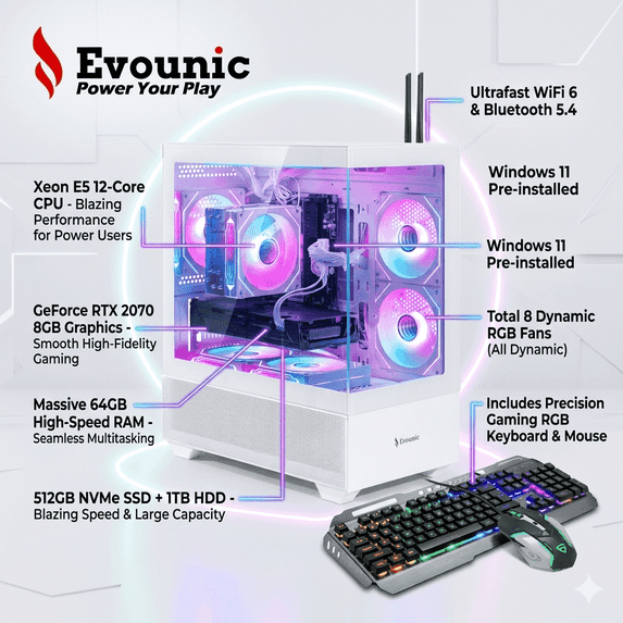 Pro Gaming PC Desktop,Intel Xeon E5 12-Core, NVIDIA GeForce RTX 2070 ...
