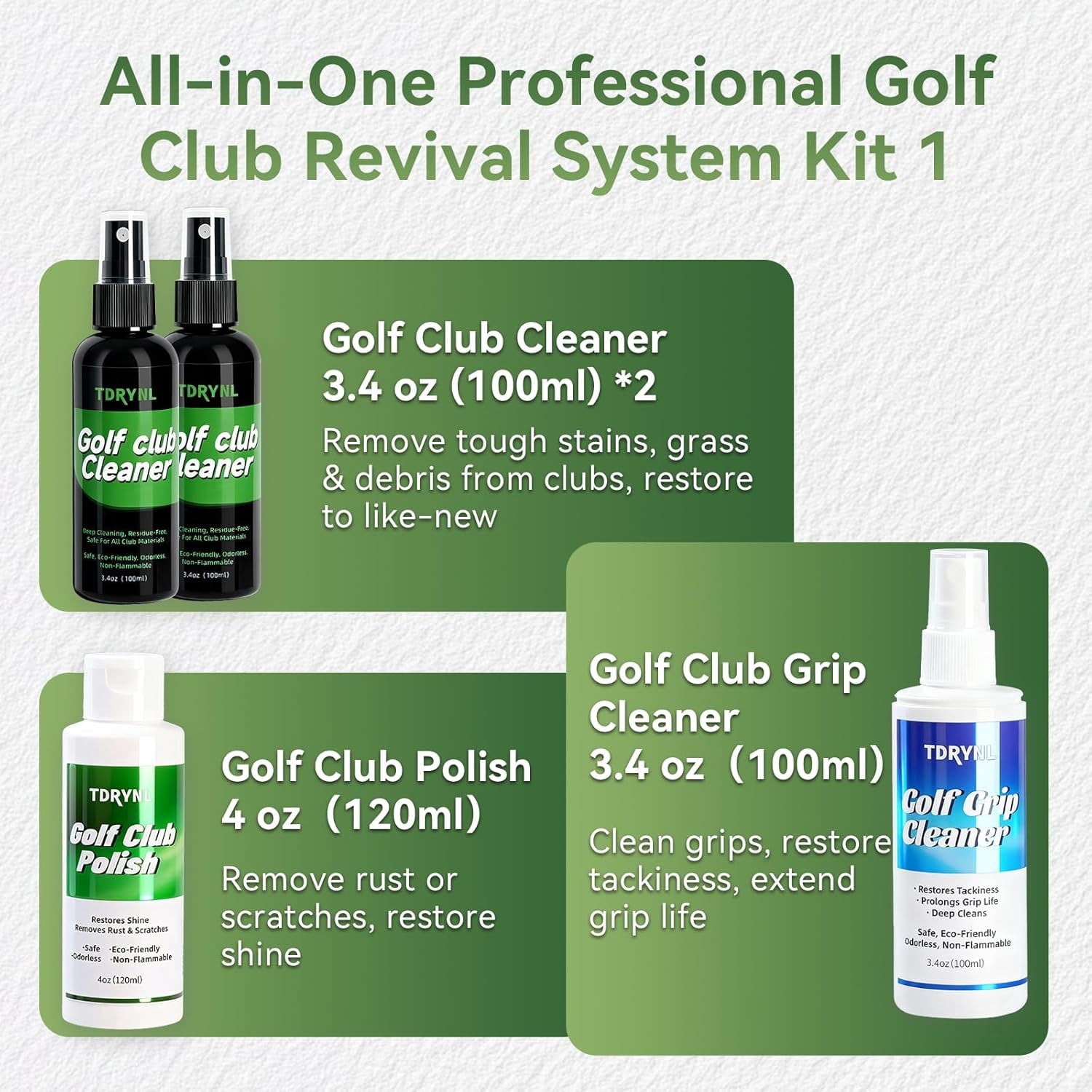 Pro Golf Club Care Kit – Cleaner, Polish, Brush, Groove Sharpener, Grip ...