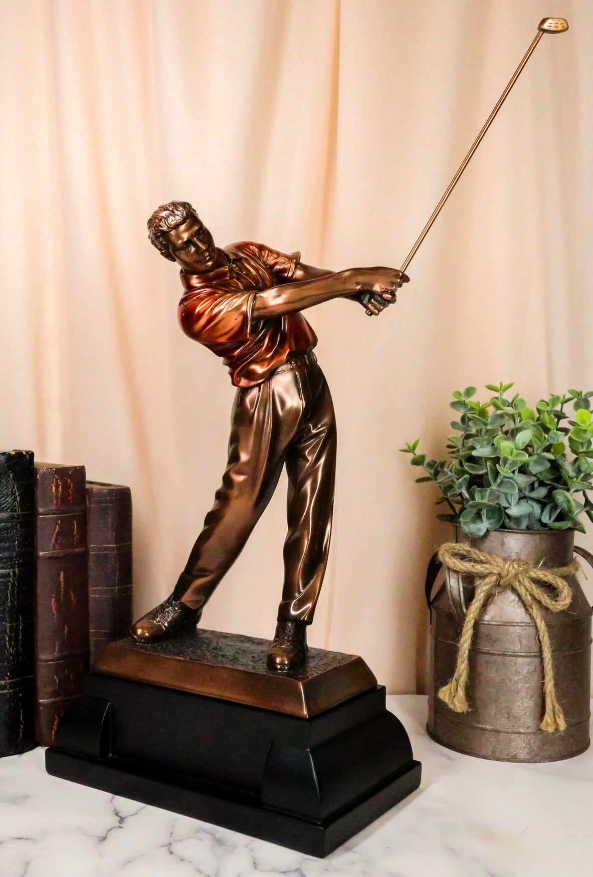 Pro Golfer Swinging Golf Club Bronze Electroplated Statue With Trophy ...