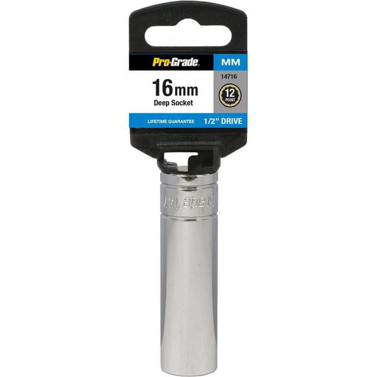 Pro-Grade 1/2" Drive 15 mm Deep Socket 12 Point Chrome Vanadium Steel ...