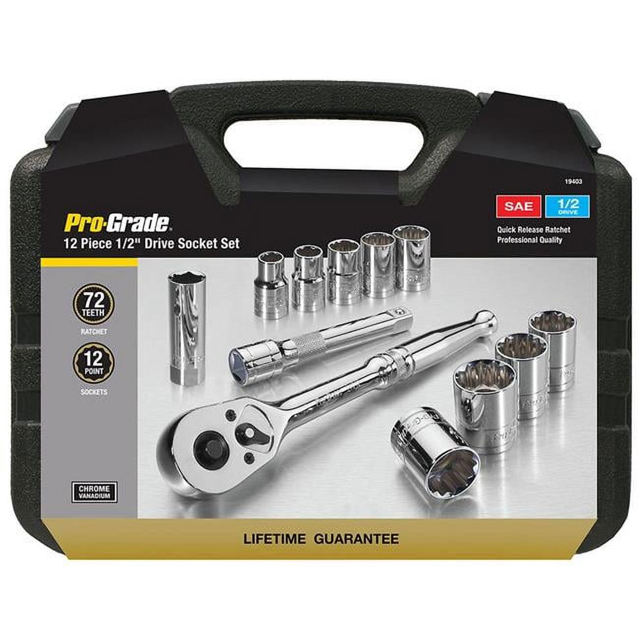Pro-Grade 19403 0.5 in. Drive SAE Socket Set in Case - 12 Piece ...