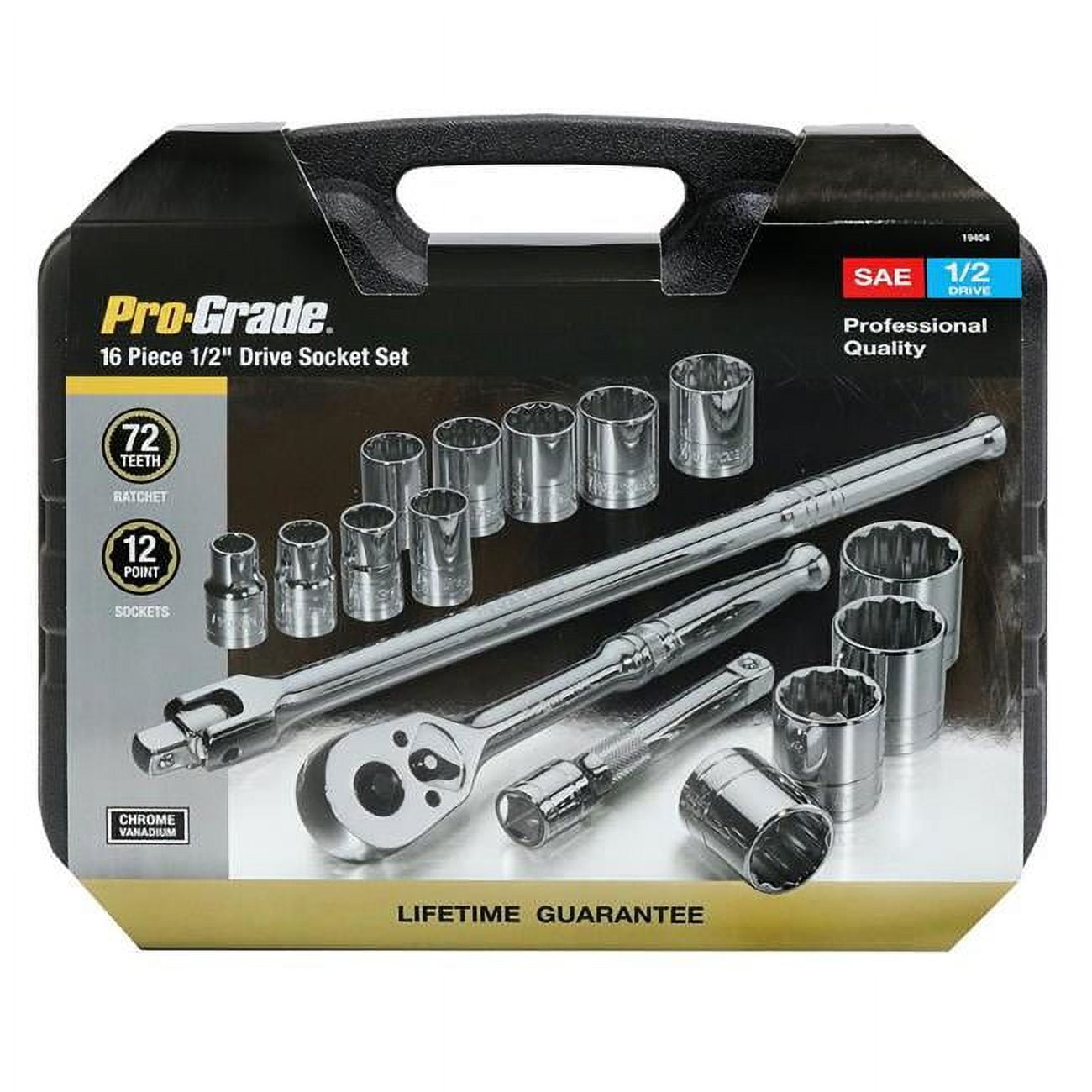 Pro-Grade 19404 0.5 in. Drive SAE Socket Set in Case - 16 Piece ...