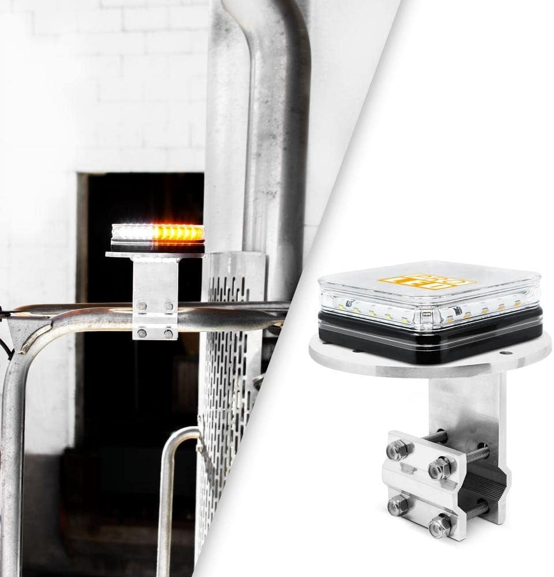 Pro LED MS75AC Class 1, Amber/White LED Mini Warning Light with Aluminum Mirror Mount Bracket ...