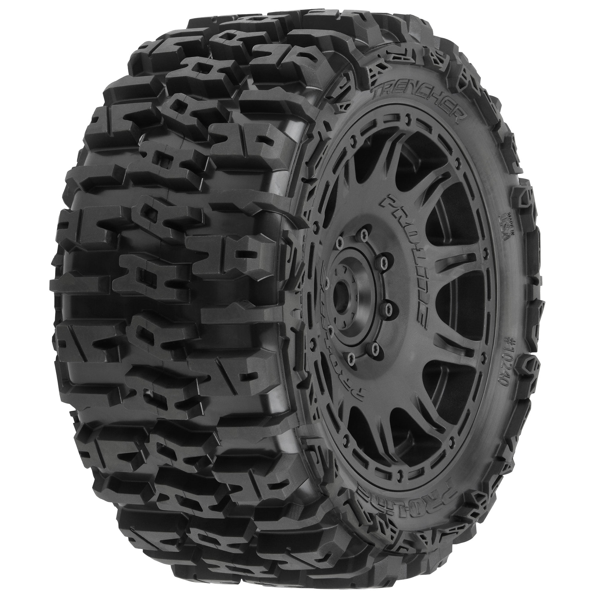 Pro-Line Racing Trencher 5.7in Tires Mounted on Raid Black 8x48 Removable 24mm Hex Wheel 2 for X ...