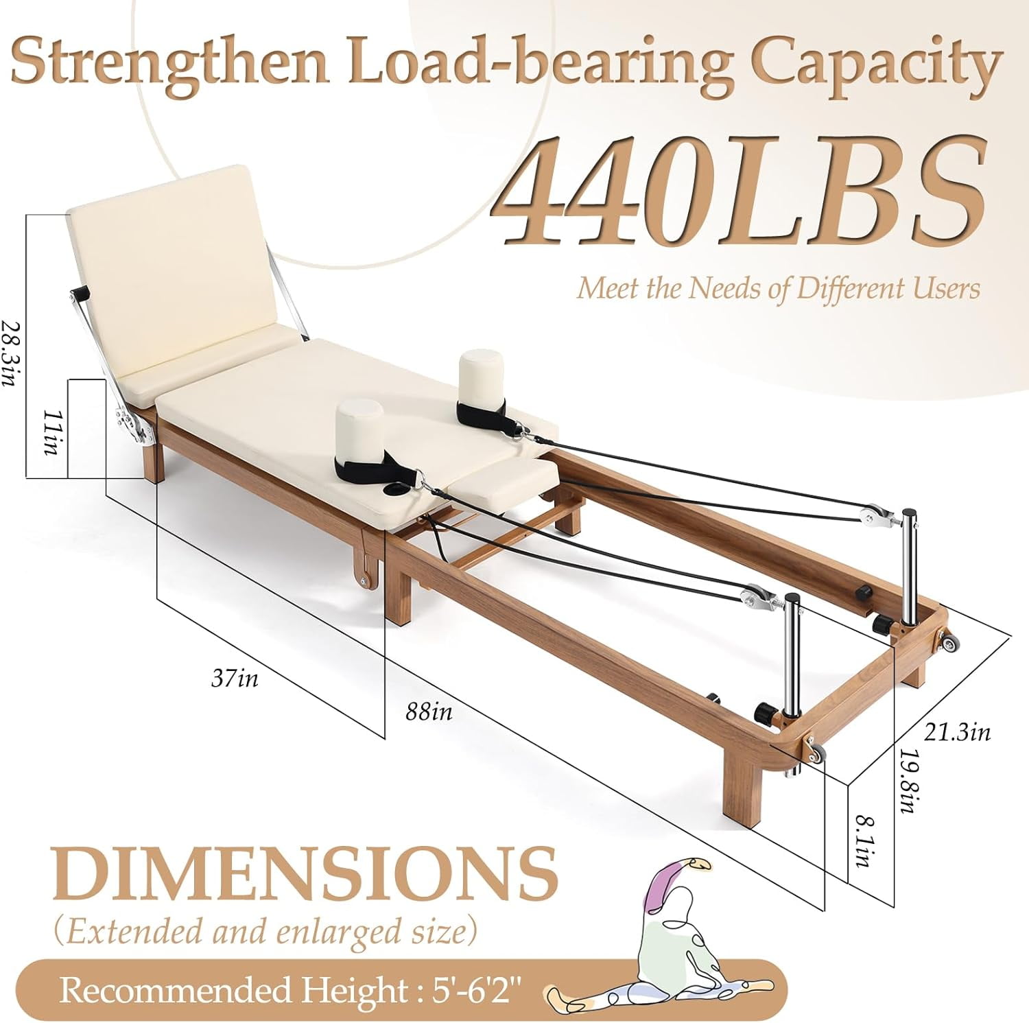 Pro Pilates Reformer for Home Gym - Adjustable Resistance with Springs ...