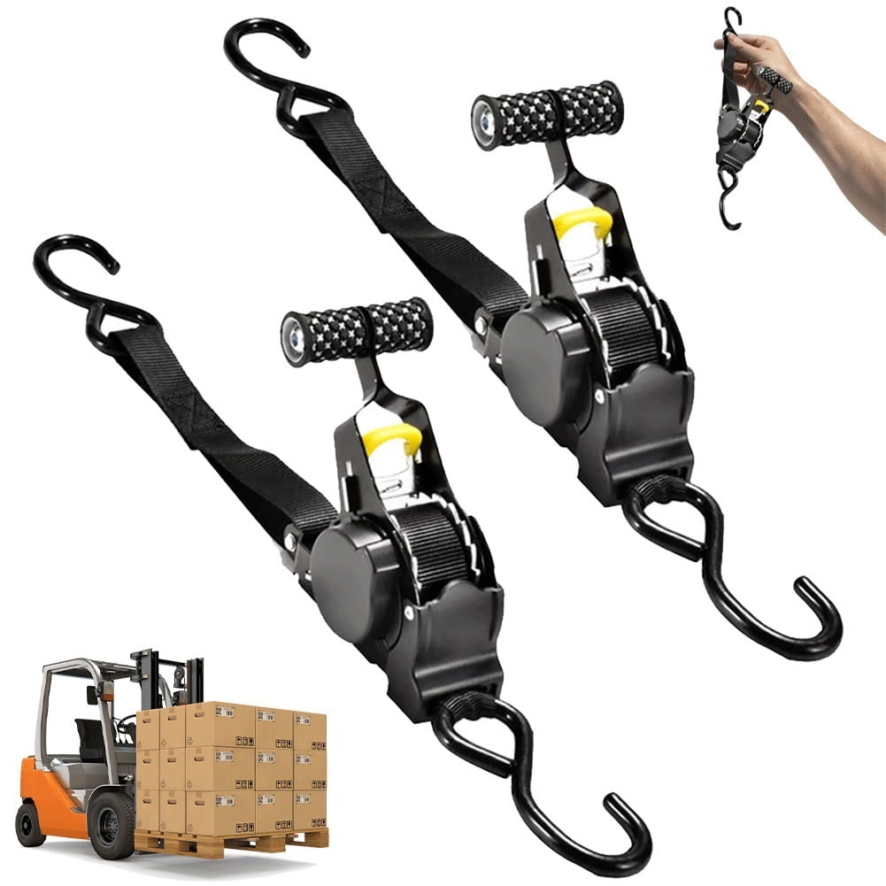 Pro Reinforced Heavy-Duty Auto-Retractable Ratchet Straps, Adjustable ...