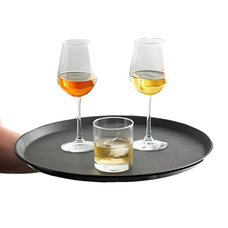 Pro Series 16-Inch Round Gray Plastic Serving Tray with No Slip Base ...