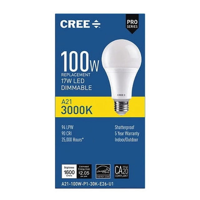 Pro Series By CREE A21-100W 3000K One pack Light Bulb - Walmart.com